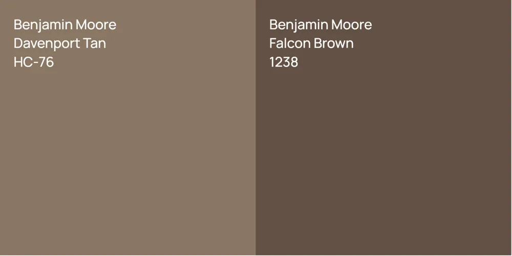 Benjamin Moore Davenport Tan vs. Benjamin Moore Falcon Brown comparison