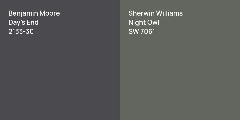 Benjamin Moore Day's End vs. Sherwin Williams Night Owl comparison