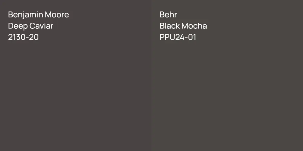 Benjamin Moore Deep Caviar vs. Behr Black Mocha comparison