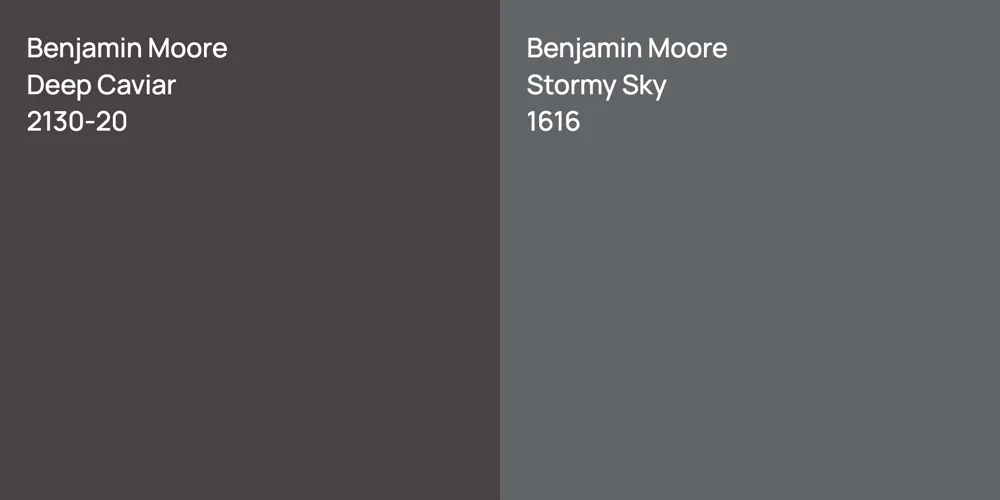 Benjamin Moore Deep Caviar vs. Benjamin Moore Stormy Sky comparison