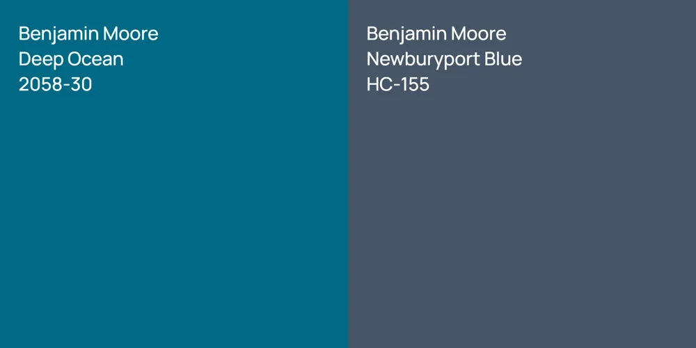 Benjamin Moore Deep Ocean vs. Benjamin Moore Newburyport Blue comparison