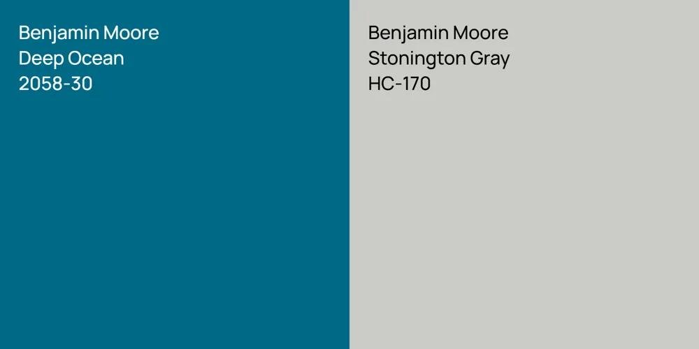 Benjamin Moore Deep Ocean vs. Benjamin Moore Stonington Gray comparison