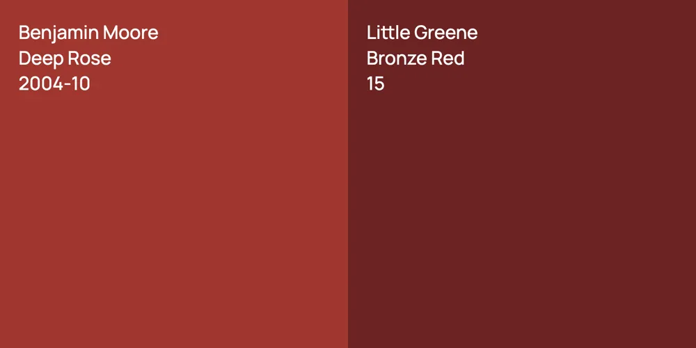 Benjamin Moore Deep Rose vs. Little Greene Bronze Red comparison