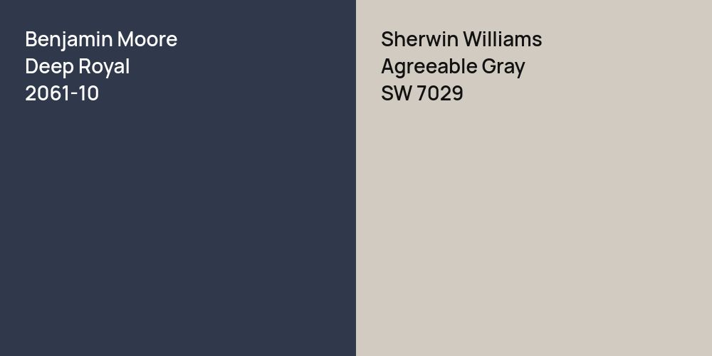 Benjamin Moore Deep Royal vs. Sherwin Williams Agreeable Gray comparison