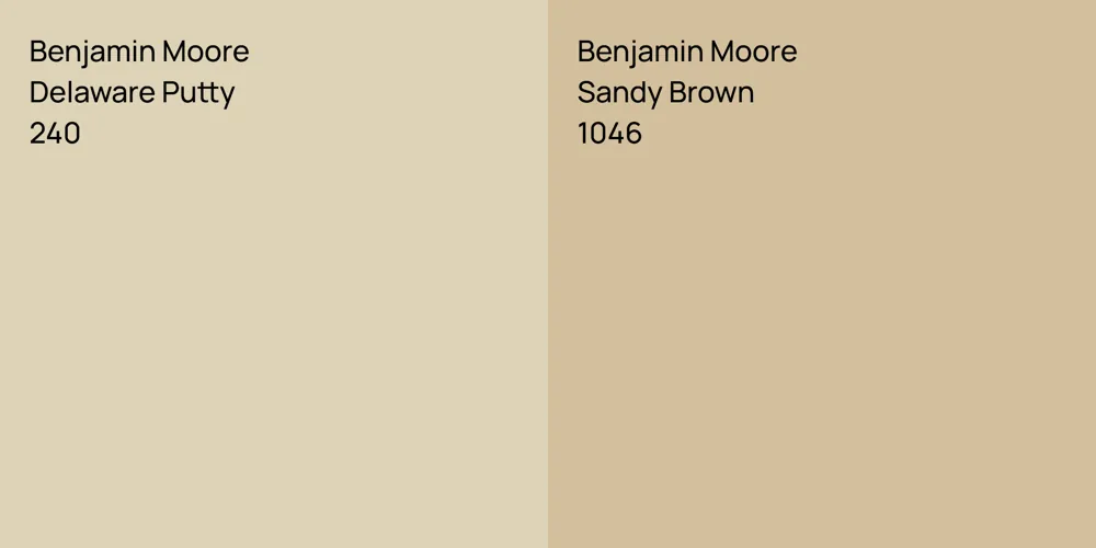 Benjamin Moore Delaware Putty vs. Benjamin Moore Sandy Brown comparison