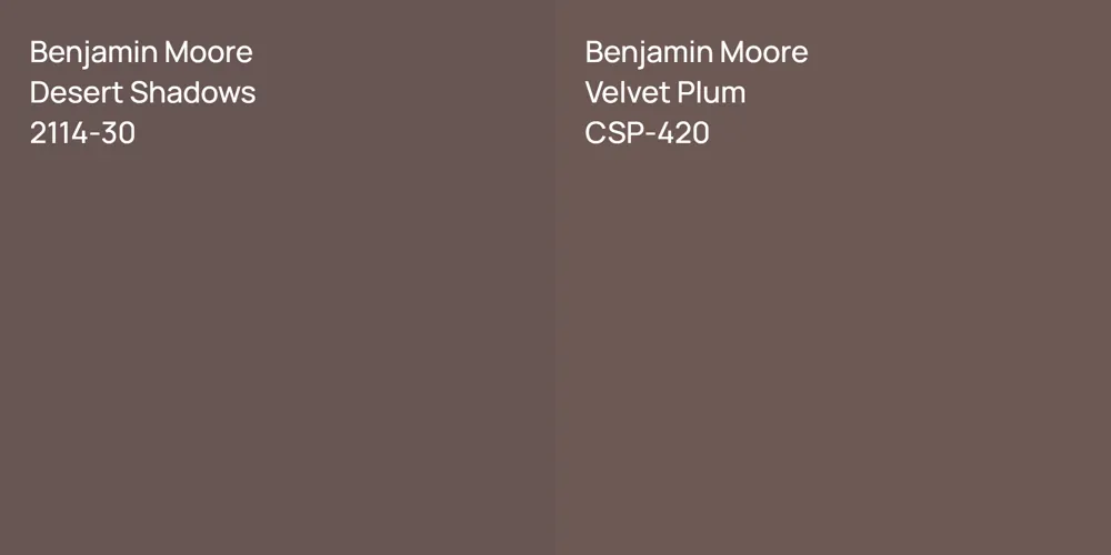 Benjamin Moore Desert Shadows vs. Benjamin Moore Velvet Plum comparison