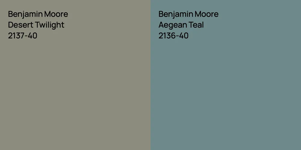 Benjamin Moore Desert Twilight vs. Benjamin Moore Aegean Teal comparison