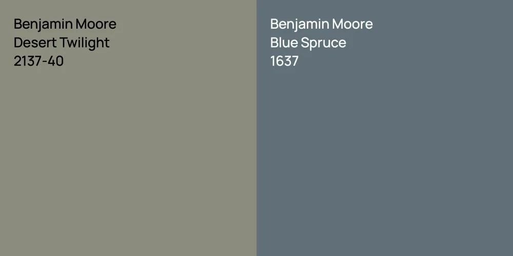 Benjamin Moore Desert Twilight vs. Benjamin Moore Blue Spruce comparison