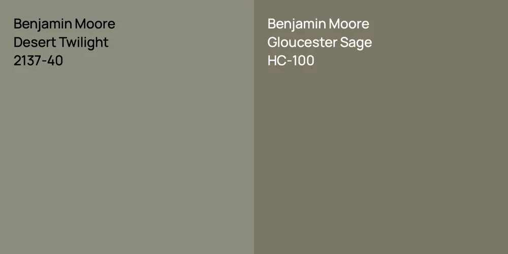 Benjamin Moore Desert Twilight vs. Benjamin Moore Gloucester Sage comparison