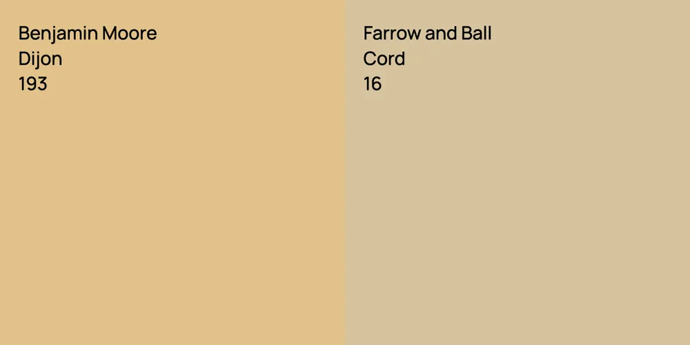 Benjamin Moore Dijon vs. Farrow and Ball Cord comparison