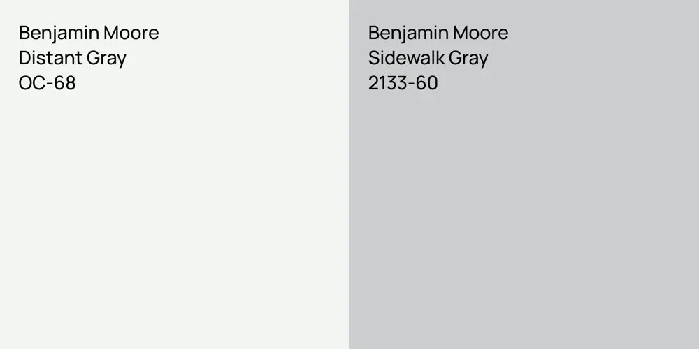 Benjamin Moore Distant Gray vs. Benjamin Moore Sidewalk Gray comparison