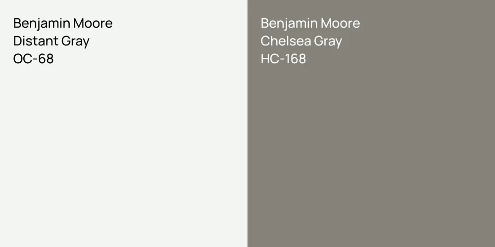 Benjamin Moore Distant Gray vs. Benjamin Moore Chelsea Gray comparison