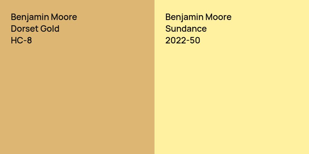 Benjamin Moore Dorset Gold vs. Benjamin Moore Sundance comparison