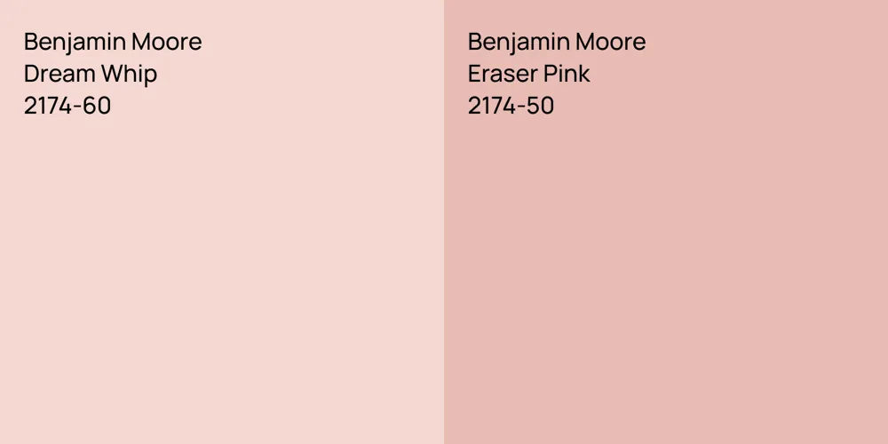 Benjamin Moore Dream Whip vs. Benjamin Moore Eraser Pink comparison
