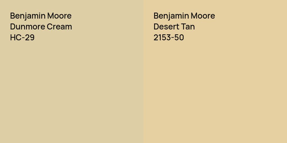 Benjamin Moore Dunmore Cream vs. Benjamin Moore Desert Tan comparison