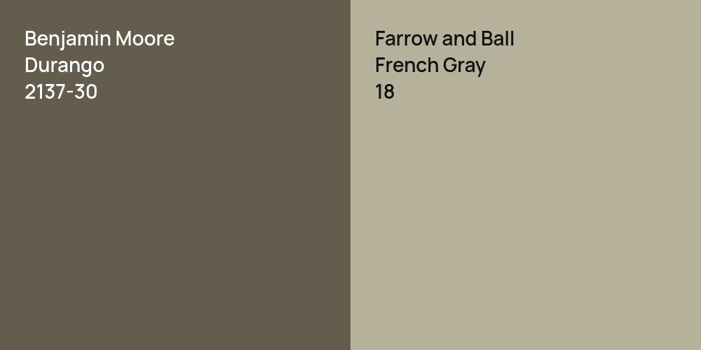 Benjamin Moore Durango vs. Farrow and Ball French Gray comparison