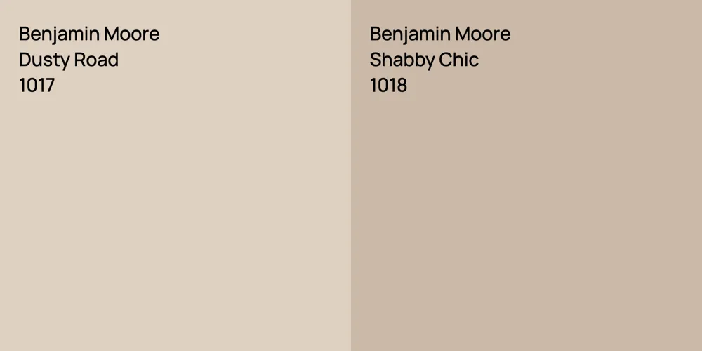 Benjamin Moore Dusty Road vs. Benjamin Moore Shabby Chic comparison