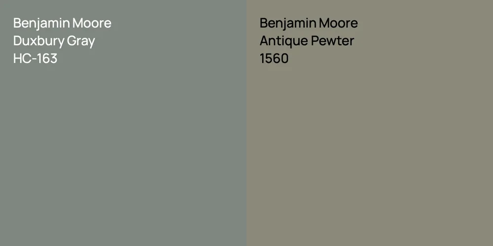 Benjamin Moore Duxbury Gray vs. Benjamin Moore Antique Pewter comparison