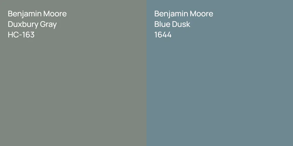 Benjamin Moore Duxbury Gray vs. Benjamin Moore Blue Dusk comparison