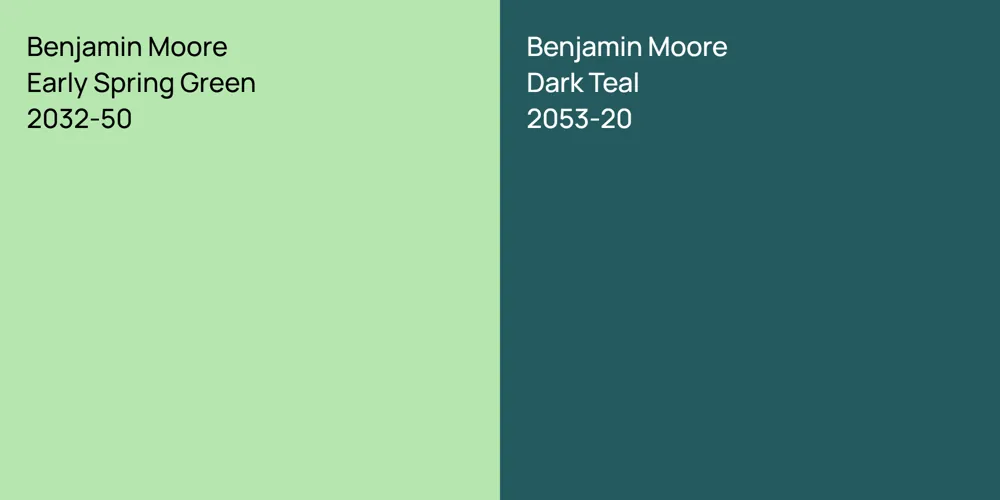 Benjamin Moore Early Spring Green vs. Benjamin Moore Dark Teal comparison