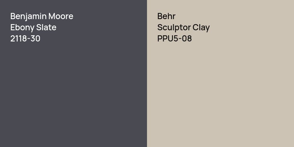 Benjamin Moore Ebony Slate vs. Behr Sculptor Clay comparison