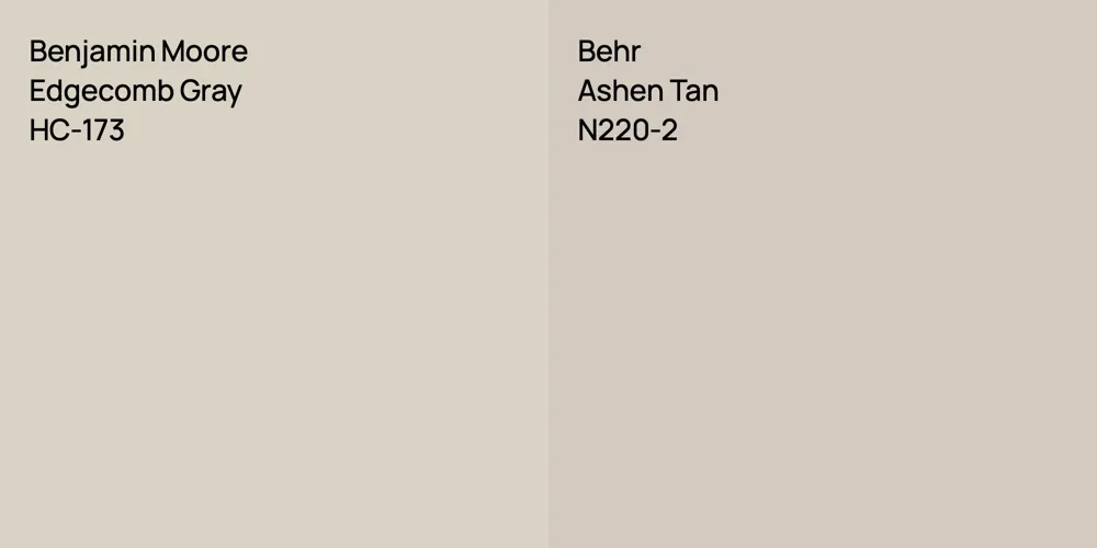 Benjamin Moore Edgecomb Gray vs. Behr Ashen Tan comparison