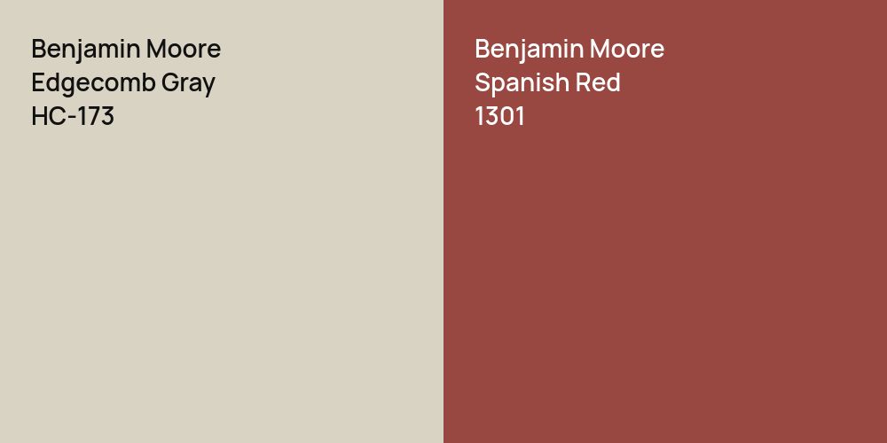 Benjamin Moore Edgecomb Gray vs. Benjamin Moore Spanish Red comparison