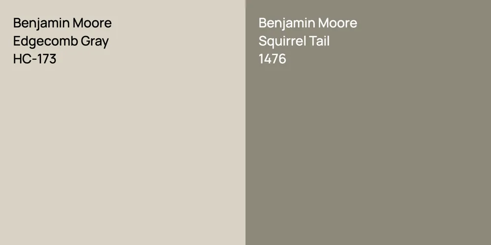 Benjamin Moore Edgecomb Gray vs. Benjamin Moore Squirrel Tail comparison