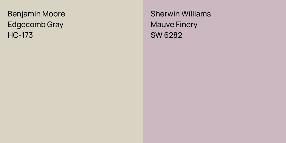 Benjamin Moore Edgecomb Gray vs. Sherwin Williams Mauve Finery comparison