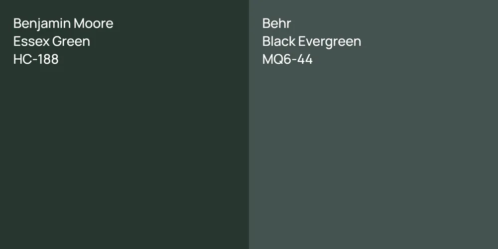 Benjamin Moore Essex Green vs. Behr Black Evergreen comparison