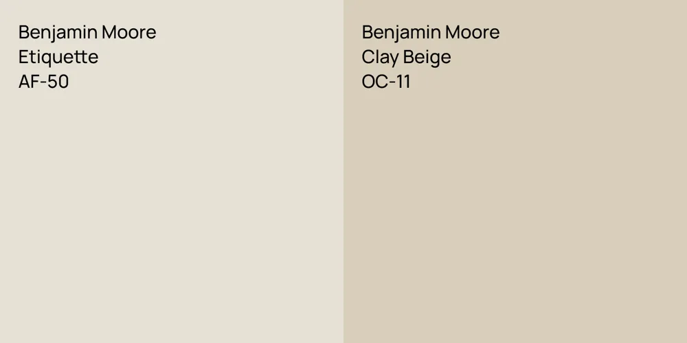 Benjamin Moore Etiquette vs. Benjamin Moore Clay Beige comparison