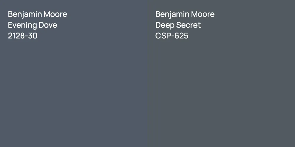 Benjamin Moore Evening Dove vs. Benjamin Moore Deep Secret comparison