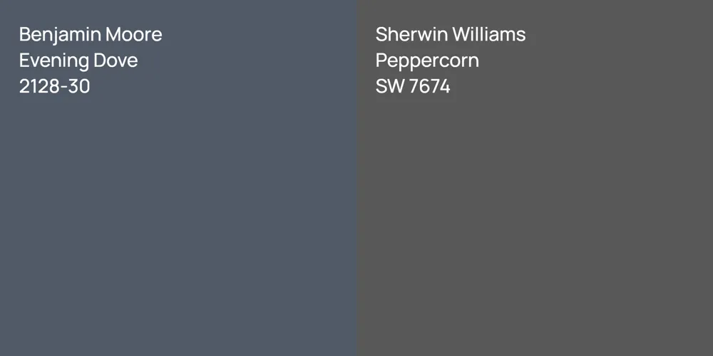 Benjamin Moore Evening Dove vs. Sherwin Williams Peppercorn comparison