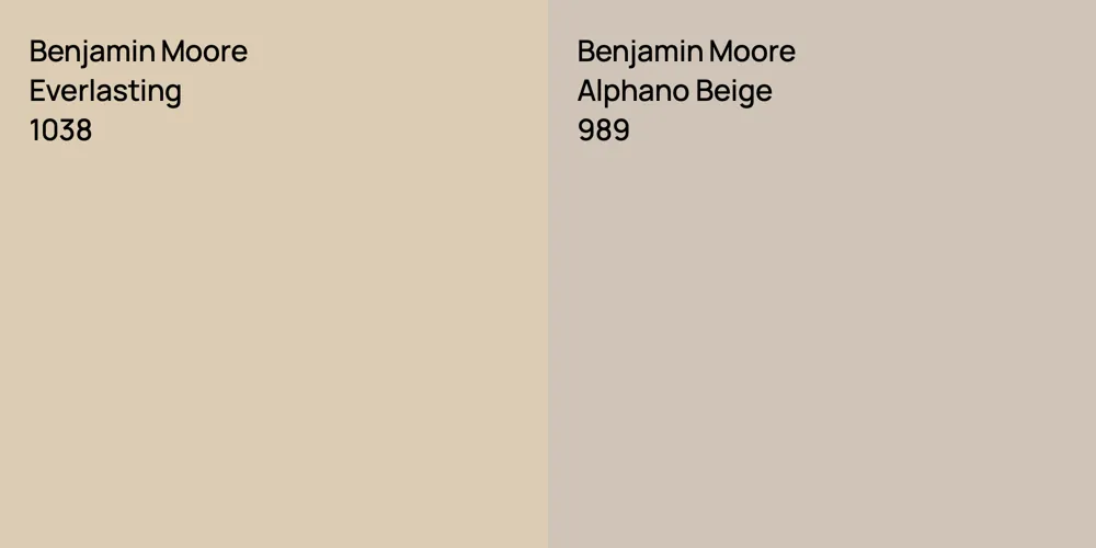 Benjamin Moore Everlasting vs. Benjamin Moore Alphano Beige comparison