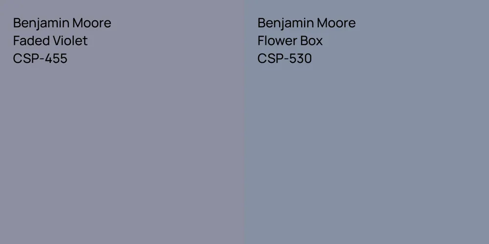 Benjamin Moore Faded Violet vs. Benjamin Moore Flower Box comparison