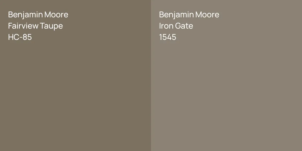 Benjamin Moore Fairview Taupe vs. Benjamin Moore Iron Gate comparison