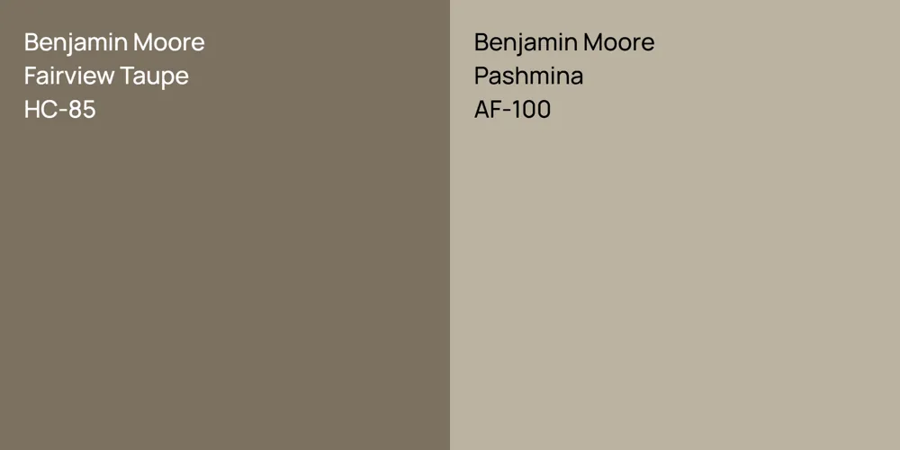 Benjamin Moore Fairview Taupe vs. Benjamin Moore Pashmina comparison