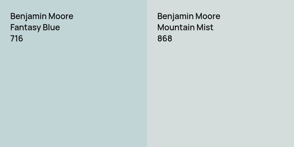 Benjamin Moore Fantasy Blue vs. Benjamin Moore Mountain Mist comparison