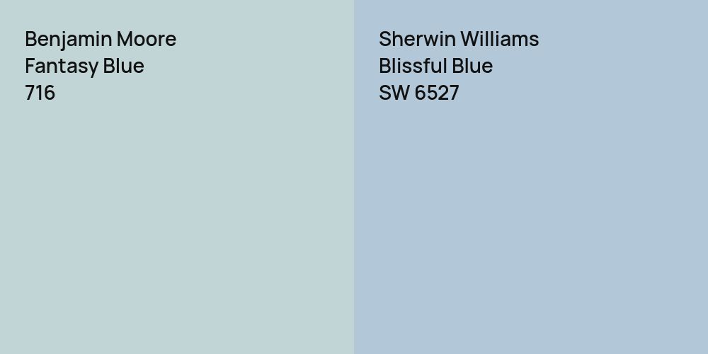 Benjamin Moore Fantasy Blue vs. Sherwin Williams Blissful Blue comparison