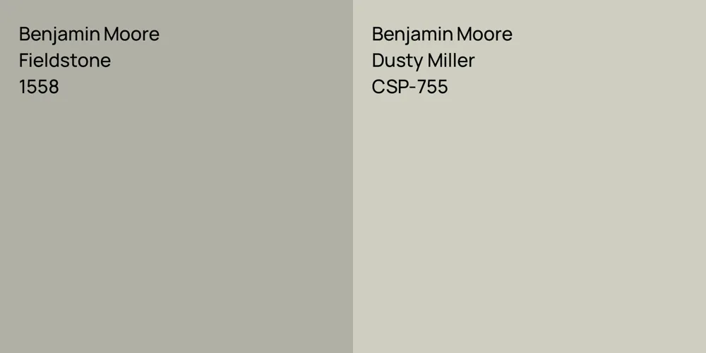 Benjamin Moore Fieldstone vs. Benjamin Moore Dusty Miller comparison