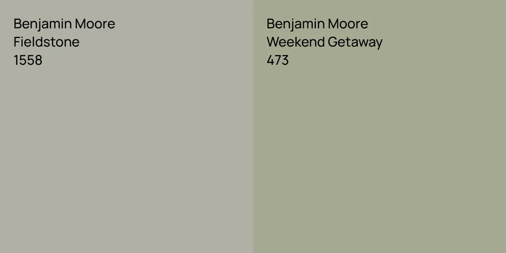 Benjamin Moore Fieldstone vs. Benjamin Moore Weekend Getaway comparison