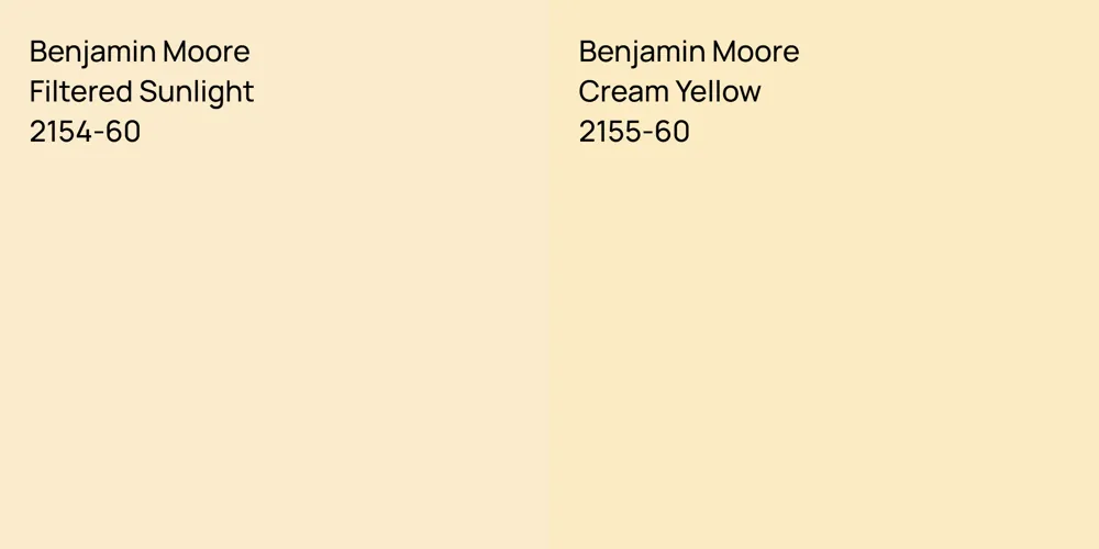Benjamin Moore Filtered Sunlight vs. Benjamin Moore Cream Yellow comparison