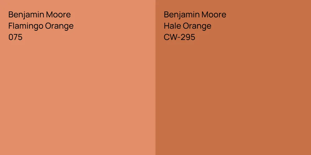 Benjamin Moore Flamingo Orange vs. Benjamin Moore Hale Orange comparison