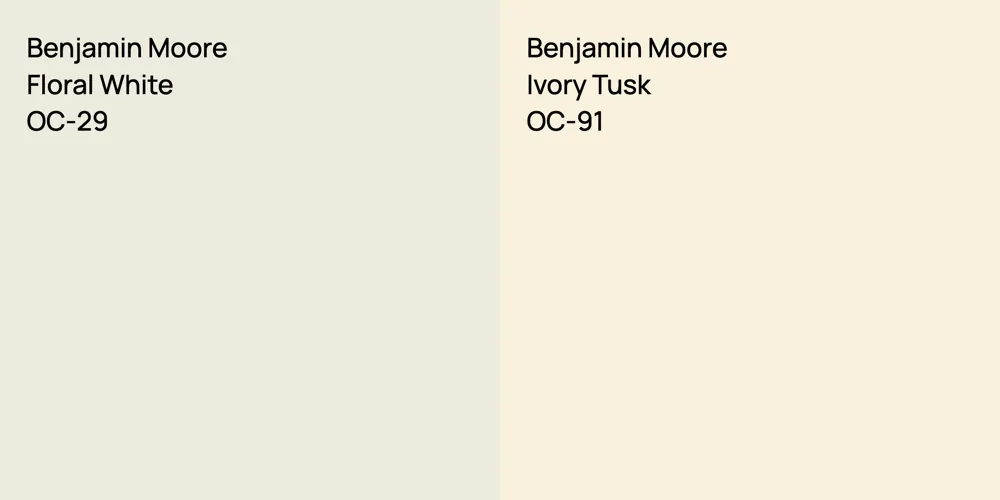 Benjamin Moore Floral White vs. Benjamin Moore Ivory Tusk comparison