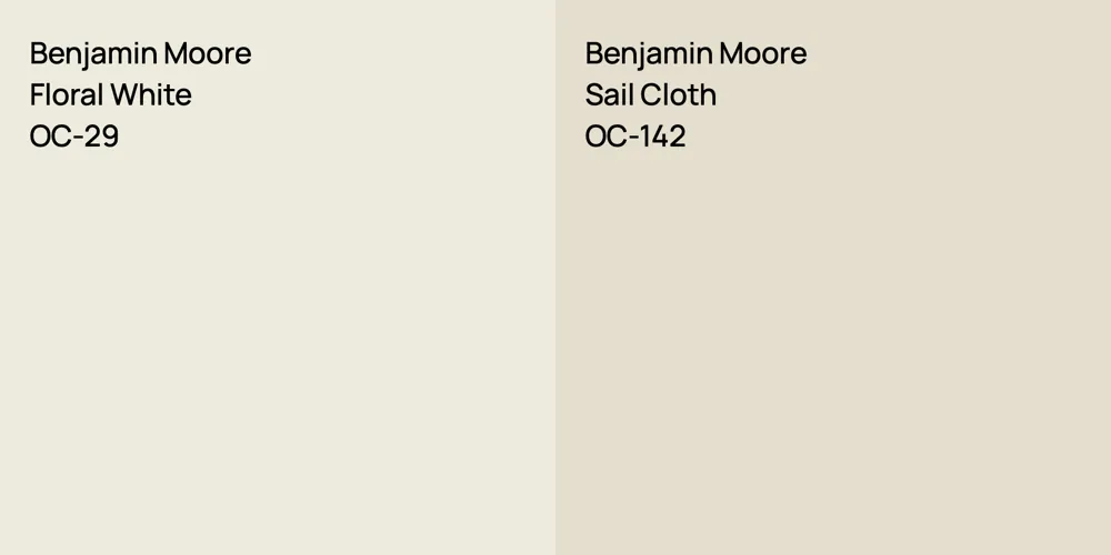 Benjamin Moore Floral White vs. Benjamin Moore Sail Cloth comparison