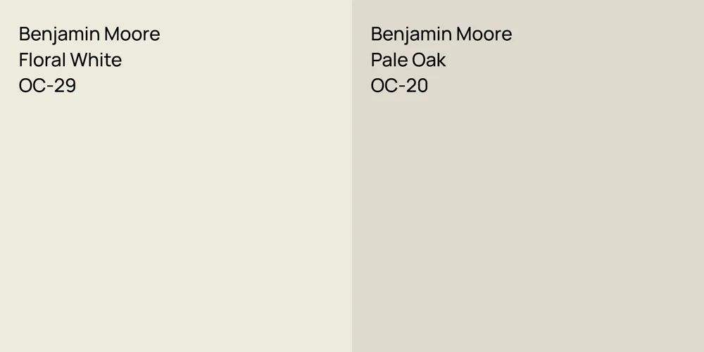 Benjamin Moore Floral White vs. Benjamin Moore Pale Oak comparison