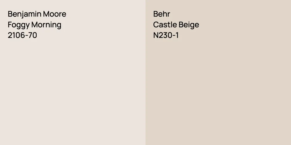 Benjamin Moore Foggy Morning vs. Behr Castle Beige comparison