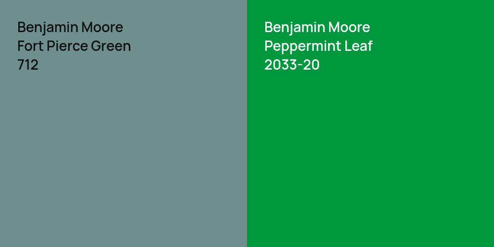 Benjamin Moore Fort Pierce Green vs. Benjamin Moore Peppermint Leaf ...