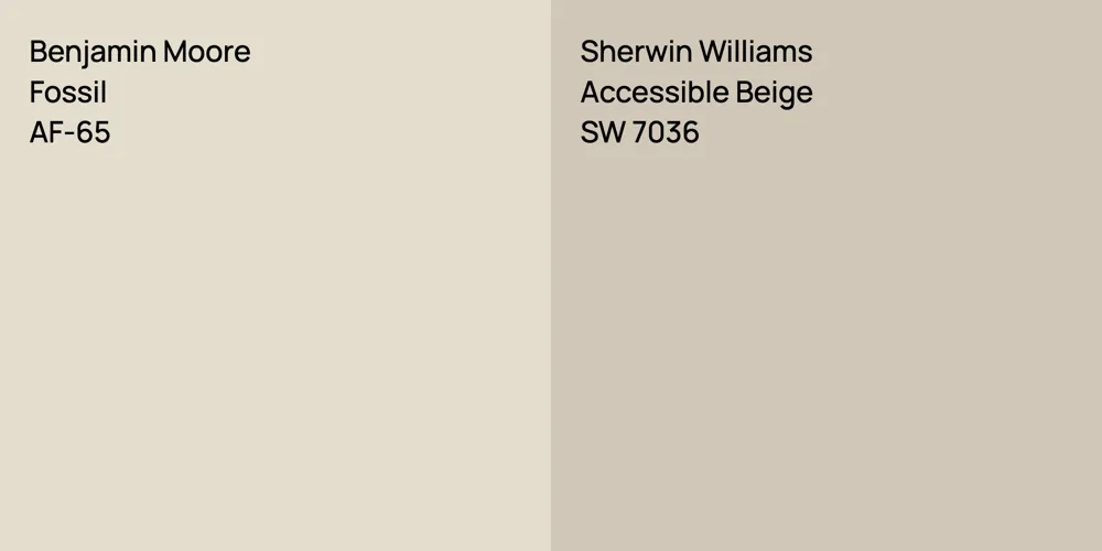 Benjamin Moore Fossil vs. Sherwin Williams Accessible Beige comparison
