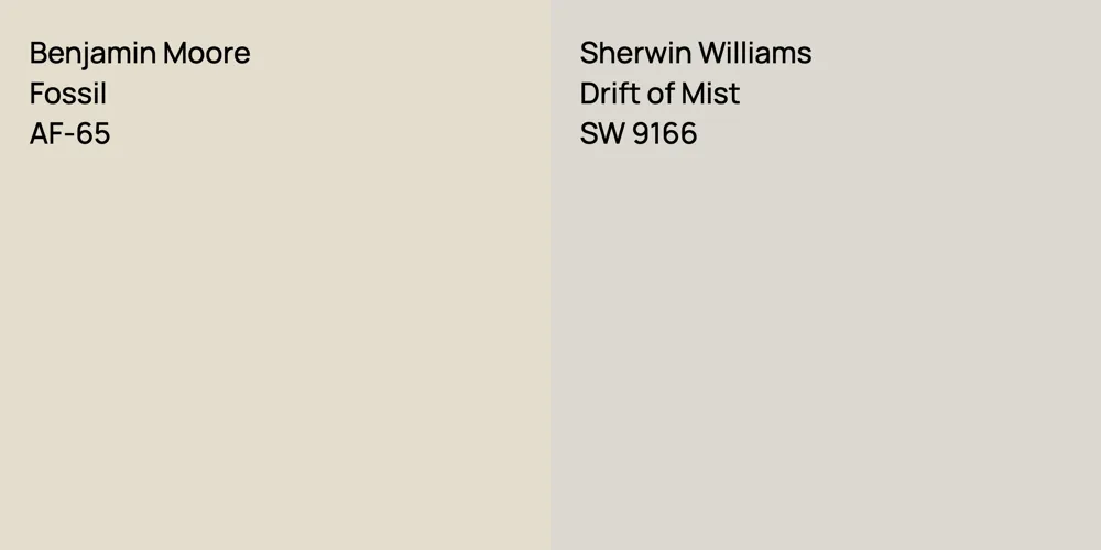 Benjamin Moore Fossil vs. Sherwin Williams Drift of Mist comparison